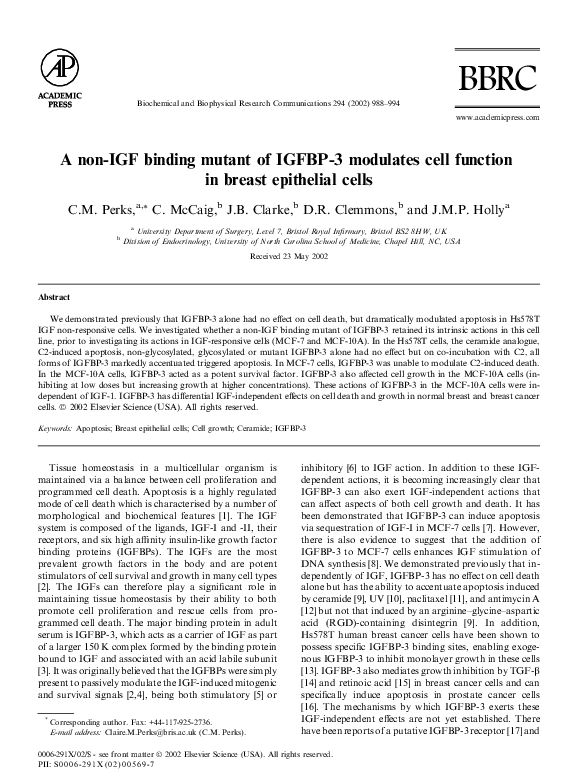 (PDF) A non-IGF binding mutant of IGFBP-3 modulates cell function in ...