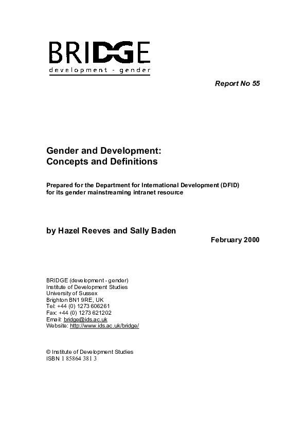 (PDF) Gender and Development: Concepts and Definitions Prepared for the ...