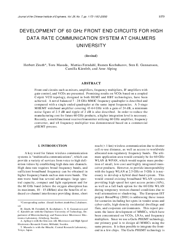 Pdf Development Of 60 Ghz Front End Circuits For High Data Rate Communication System At