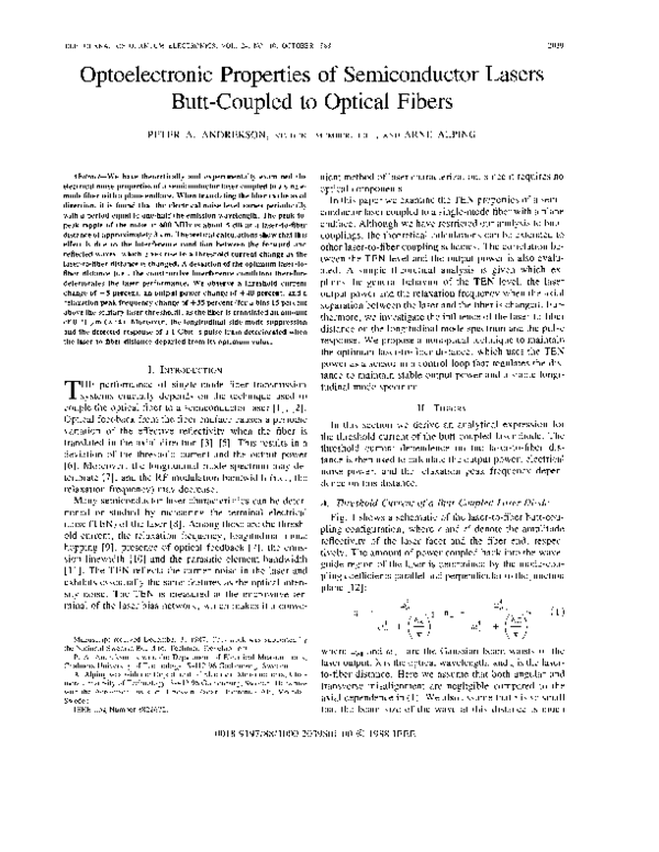 (PDF) Optoelectronic properties of semiconductor lasers butt-coupled to ...