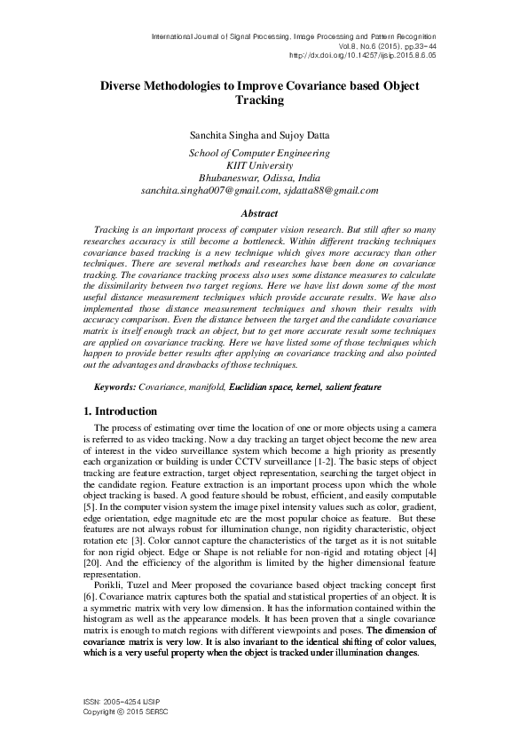 (PDF) Diverse Methodologies to Improve Covariance based Object Tracking | Sanchita Singha ...
