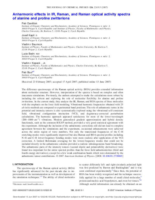 (PDF) Anharmonic effects in IR, Raman, and Raman optical activity spectra of alanine and proline ...