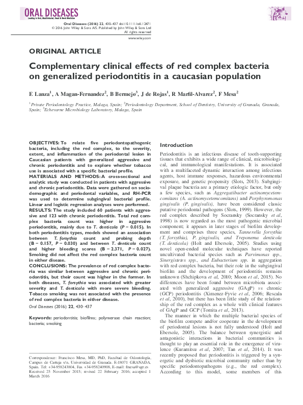 (PDF) Complementary clinical effects of red complex bacteria on ...