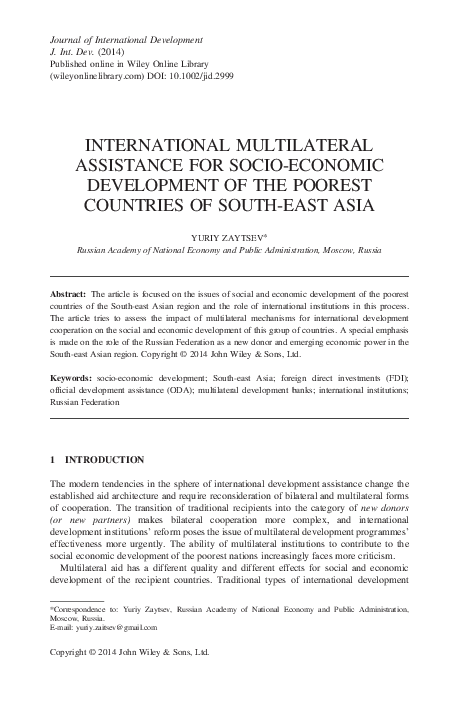 (PDF) INTERNATIONAL MULTILATERAL ASSISTANCE FOR SOCIO-ECONOMIC ...