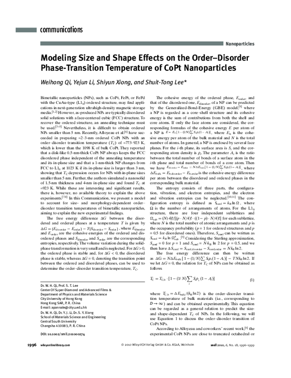 (PDF) Modeling Size and Shape Effects on the Order-Disorder Phase ...