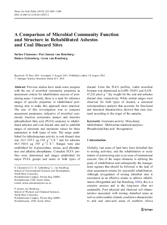 (PDF) A Comparison of Microbial Community Function and Structure in Rehabilitated Asbestos and ...