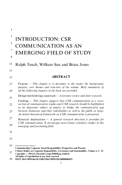 (PDF) INTRODUCTION: CSR COMMUNICATION AS AN EMERGING FIELD OF STUDY