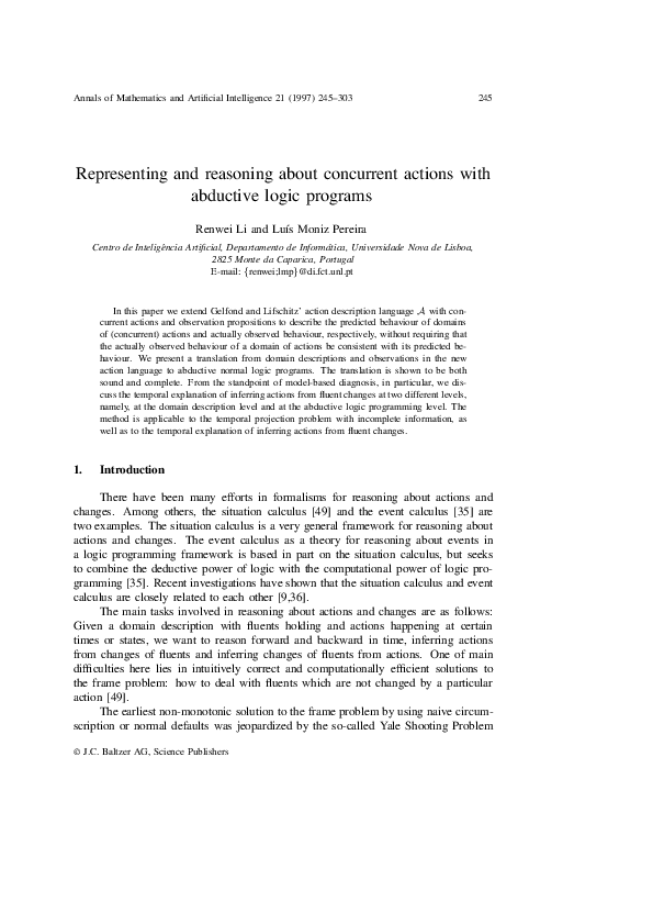 Pdf Representing And Reasoning About Concurrent Actions With Abductive Logic Programs