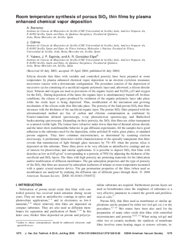 (PDF) Room temperature synthesis of porous SiO2 thin films by plasma ...