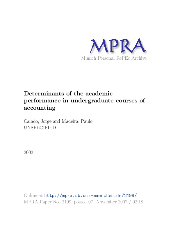 (PDF) Determinants of the academic performance in undergraduate courses of accounting | Jorge ...
