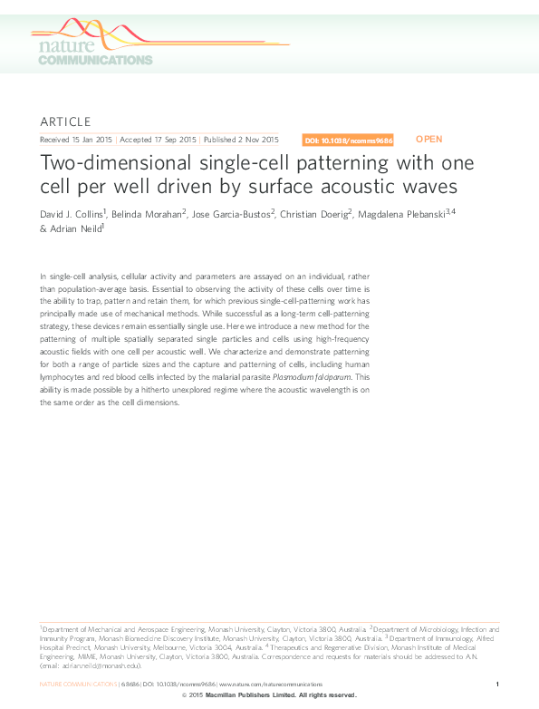 (PDF) Two-dimensional single-cell patterning with one cell per well ...