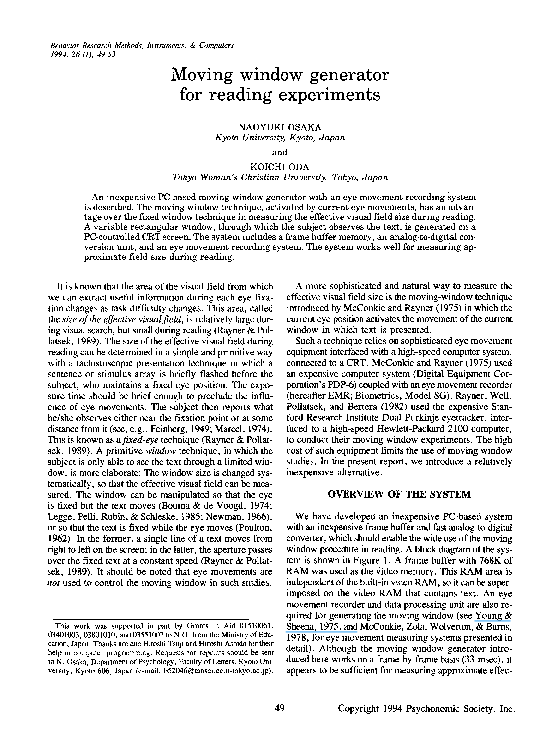 (PDF) Moving window generator for reading experiments