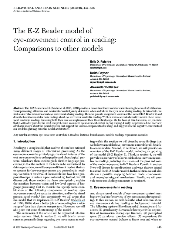 (PDF) The E-Z Reader model of eye-movement control in reading ...
