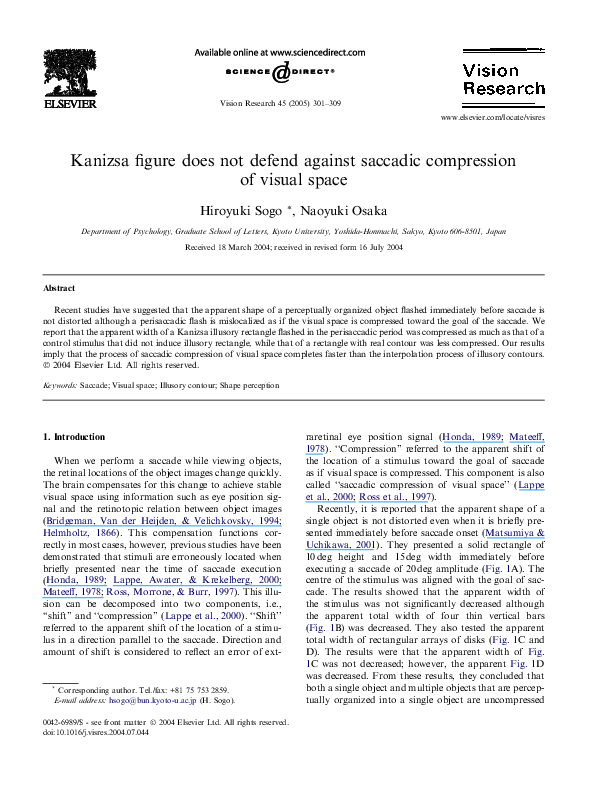 (PDF) Kanizsa figure does not defend against saccadic compression of visual space