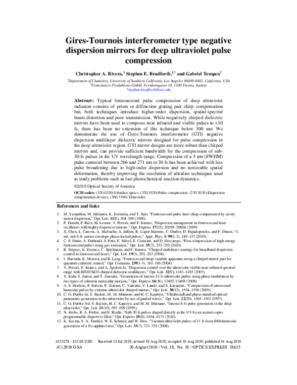 (PDF) Gires-Tournois interferometer type negative dispersion mirrors ...