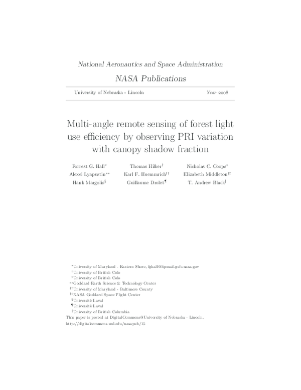 Pdf Multi Angle Remote Sensing Of Forest Light Use Efficiency