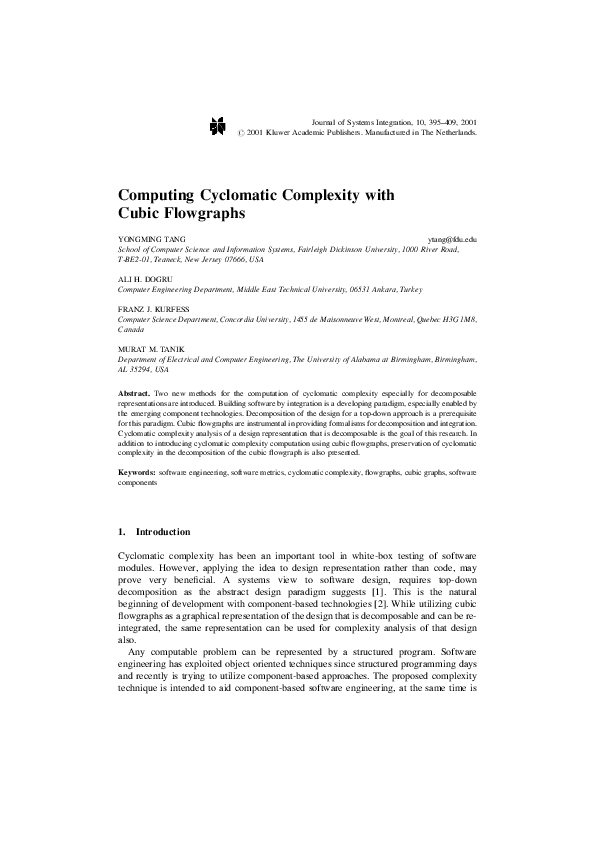 (PDF) Computing Cyclomatic Complexity with Cubic Flowgraphs