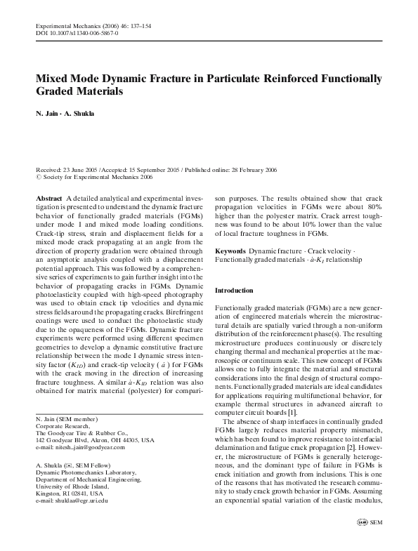 (PDF) Mixed Mode Dynamic Fracture in Particulate Reinforced Functionally Graded Materials