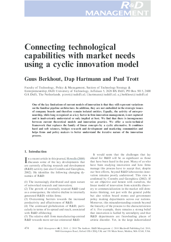 (PDF) Connecting technological capabilities with market needs using a ...