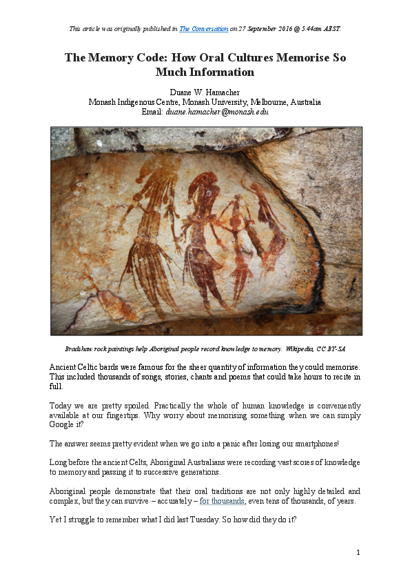 (PDF) The Memory Code: How Oral Cultures Memorise So Much Information