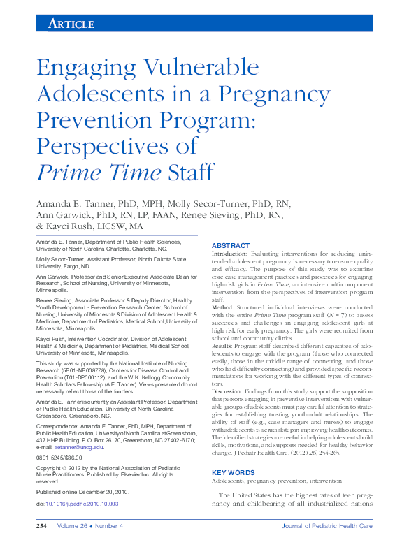 (PDF) Engaging Vulnerable Adolescents in a Pregnancy Prevention Program ...