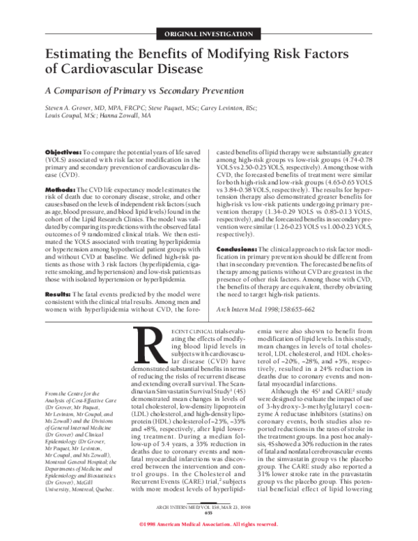 (PDF) Estimating the Benefits of Modifying Risk Factors of ...