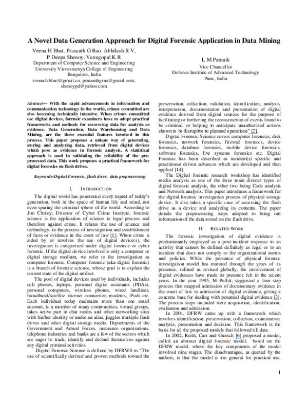(PDF) A Novel Data Generation Approach for Digital Forensic Application in Data Mining