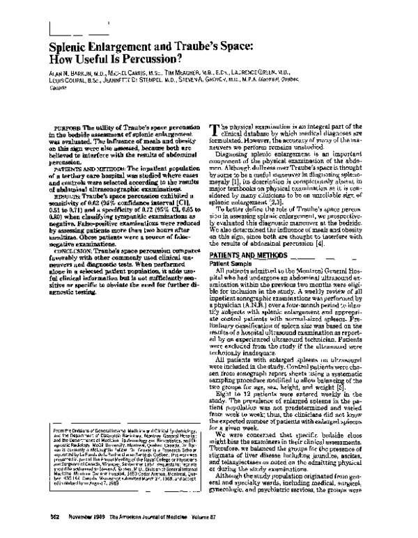(PDF) Splenic enlargement and Traube's space: How useful is percussion