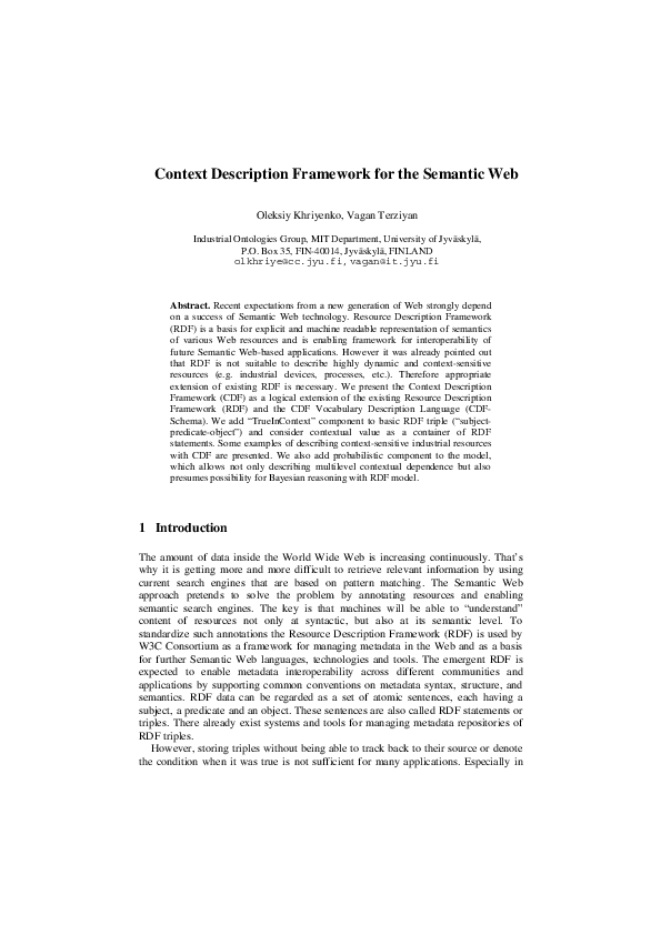 Pdf Context Description Framework For The Semantic Web