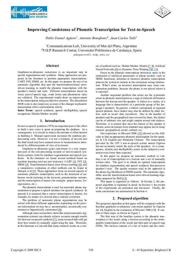 (PDF) Improving consistence of phonetic transcription for text-to-speech