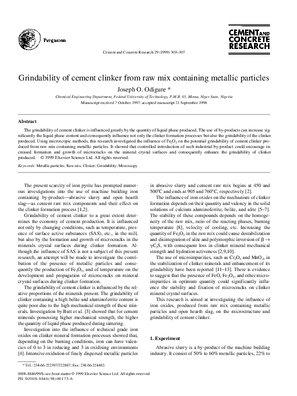 (PDF) Grindability of cement clinker from raw mix containing metallic ...