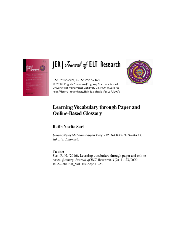 Learning Vocabulary through Paper and Online-Based Glossary