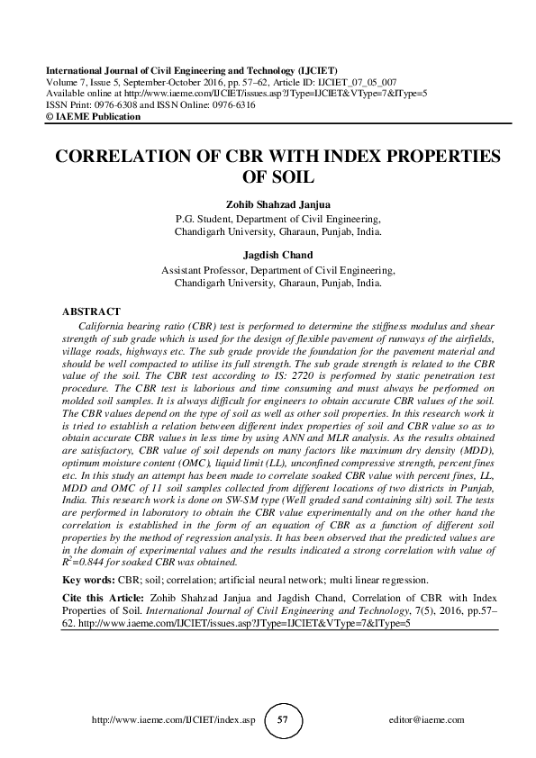 (PDF) CORRELATION OF CBR WITH INDEX PROPERTIES OF SOIL