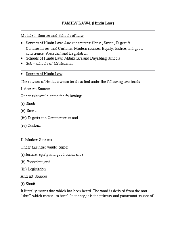 (DOC) Sources and Schools of Hindu Law