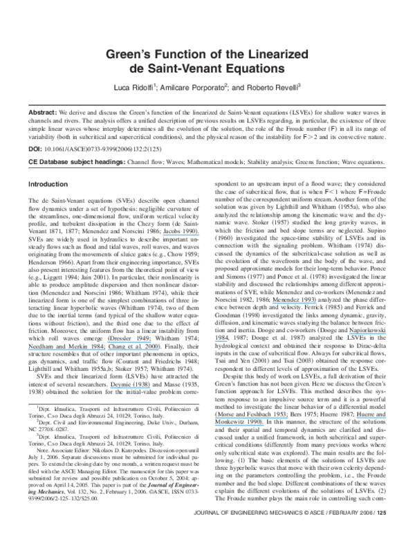 (PDF) Green’s Function of the Linearized de Saint-Venant Equations
