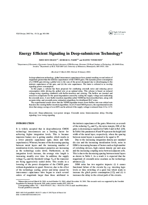 Pdf Energy Efficient Signaling In Deep Submicron Cmos Technology