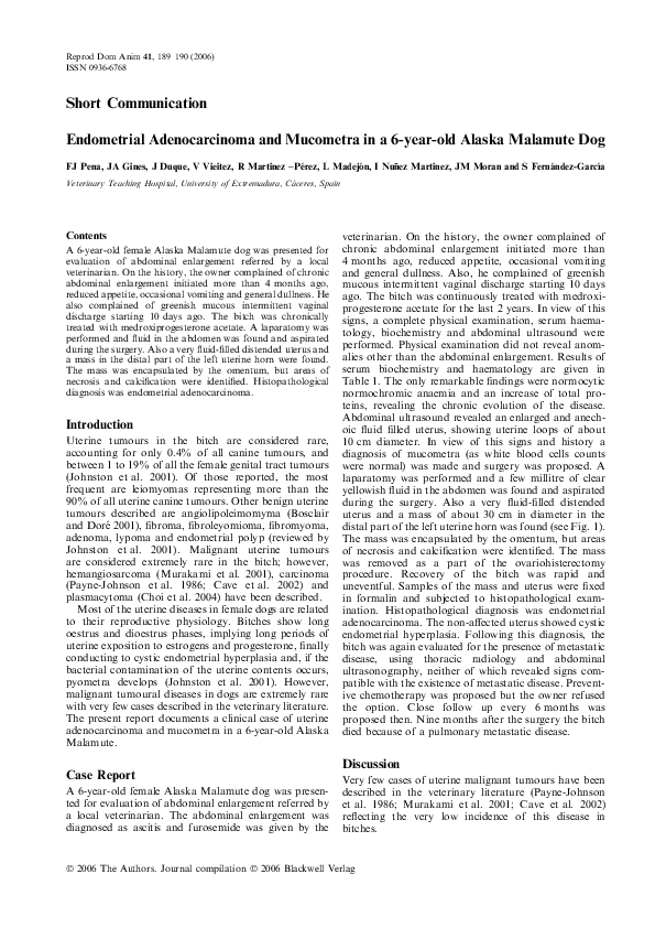 (PDF) Endometrial Adenocarcinoma and Mucometra in a 6-year-old Alaska ...
