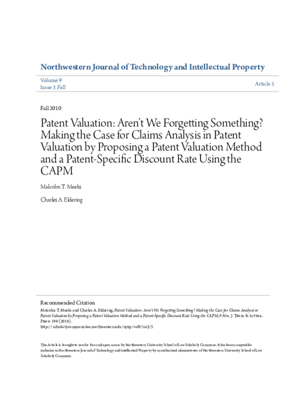 (PDF) Claims Analysis for Patent Valuation Improvement