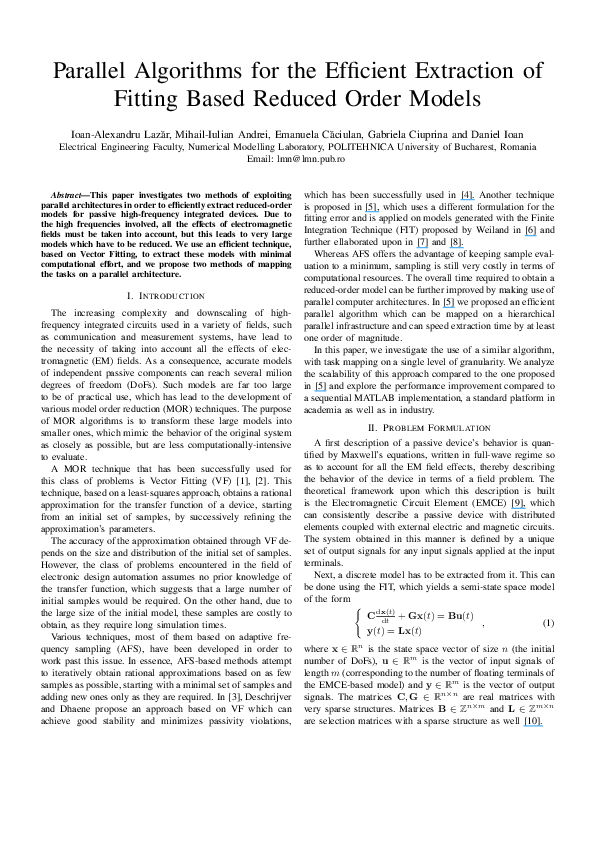 (PDF) Parallel algorithms for the efficient extraction of fitting based reduced order models