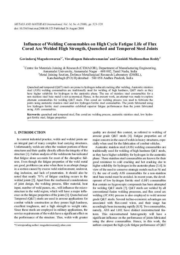 (PDF) Effect of welding heat input on fatigue life of quenched boron ...