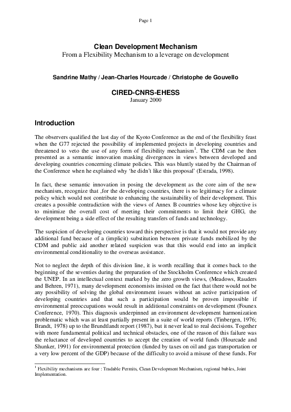 (PDF) Clean development mechanism: leverage for development