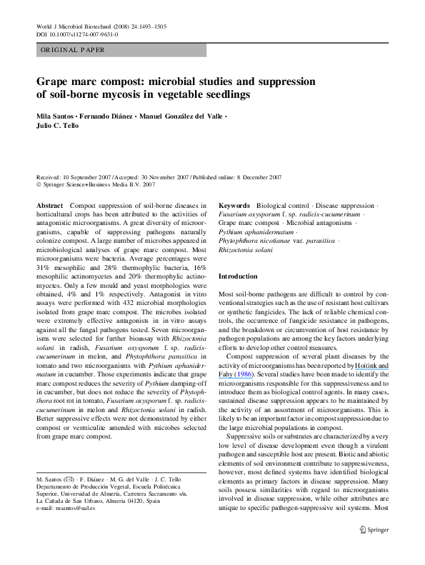 (PDF) Grape marc compost: microbial studies and suppression of soil ...