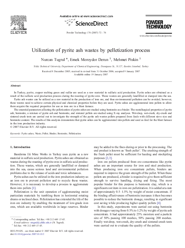 (PDF) Utilization of pyrite ash wastes by pelletization process
