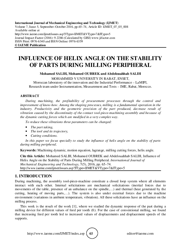 (PDF) INFLUENCE OF HELIX ANGLE ON THE STABILITY OF PARTS DURING MILLING ...