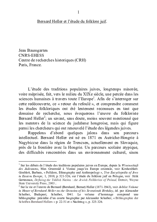 (PDF) Bernard Heller et l'étude du folklore juif