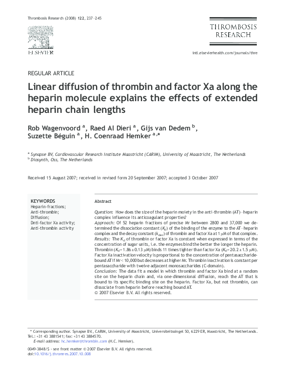 (PDF) Kinetics of Heparin Action | Paul Craig - Academia.edu