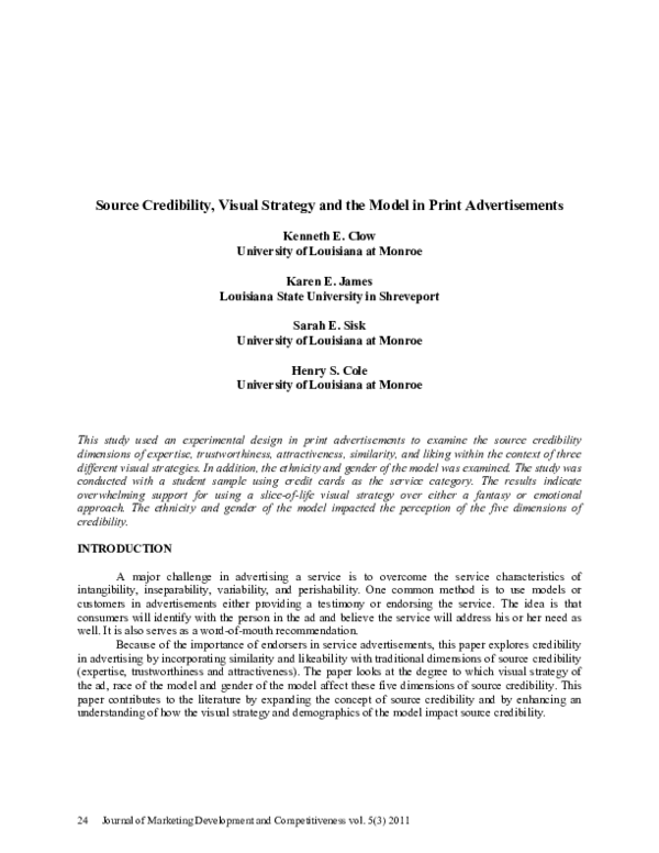 (PDF) Source Credibility, Visual Strategy and the Model in Print ...