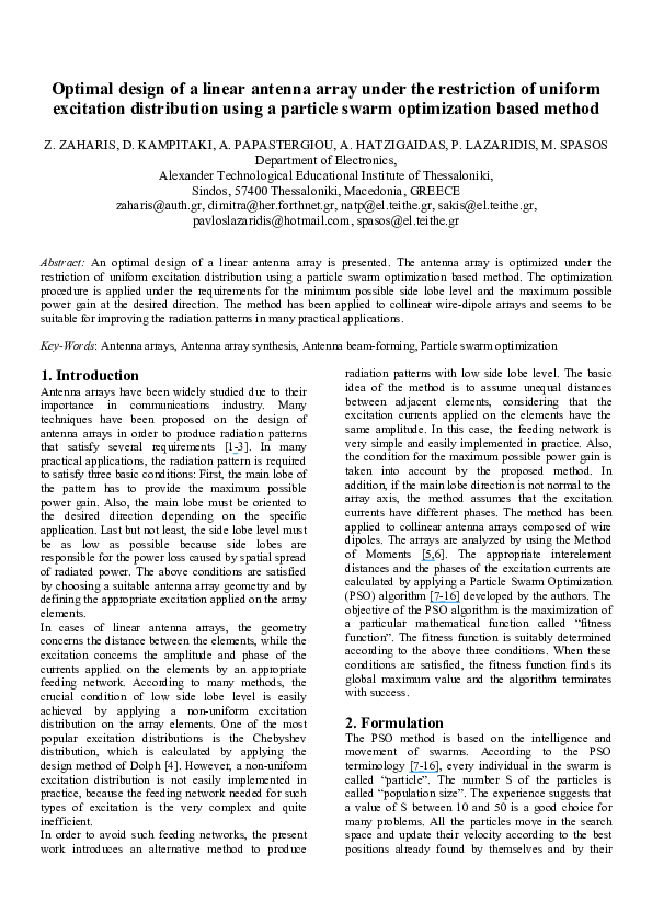 Pdf Optimal Design Of A Linear Antenna Array Under The Restriction Of Uniform Excitation