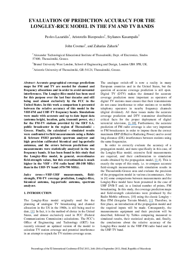 (PDF) Evaluation of Prediction Accuracy for the Longley-Rice Model in ...