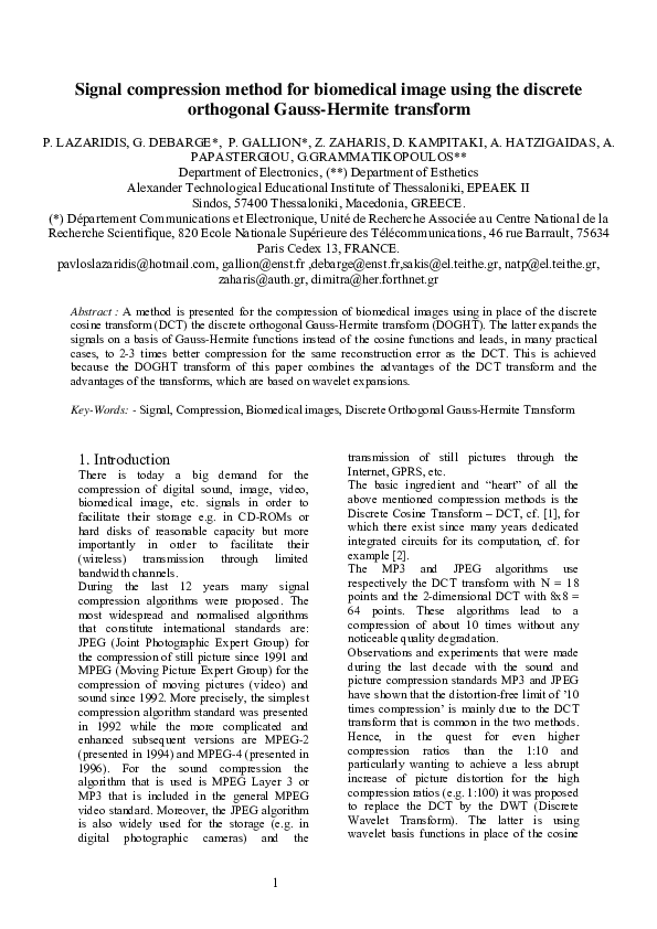 (PDF) Signal compression method for biomedical image using the discrete orthogonal Gauss-Hermite ...
